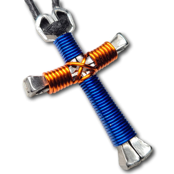 Blue & Orange Horseshoe Nail Cross – Horseshoe Crosses