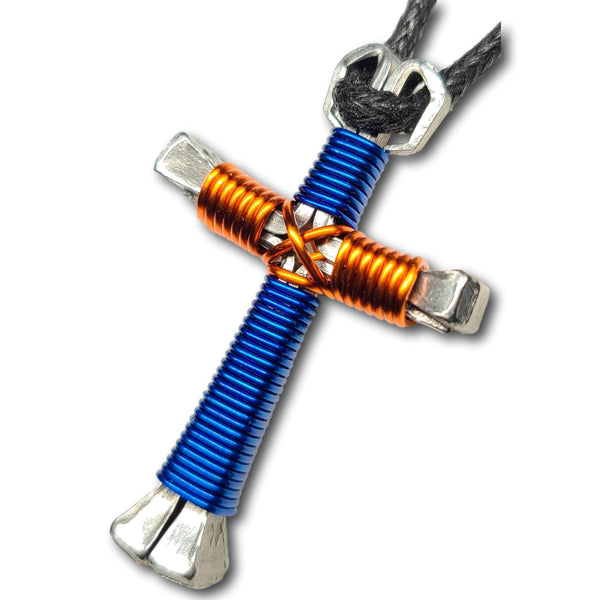 Blue & Orange Horseshoe Nail Cross – Horseshoe Crosses